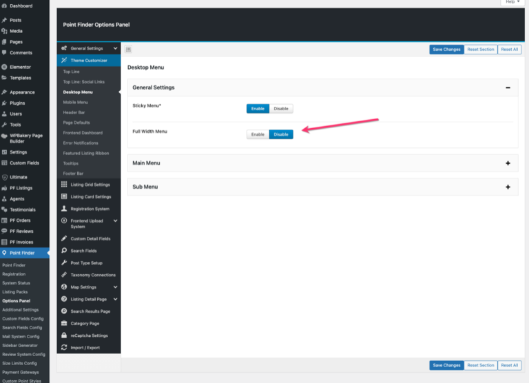 How Can I Enable Full Width Menu Pointfinder Documentation 